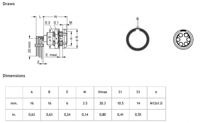 Lemo 1B 6pin Right Angle PCB Connector for Panel Mounting