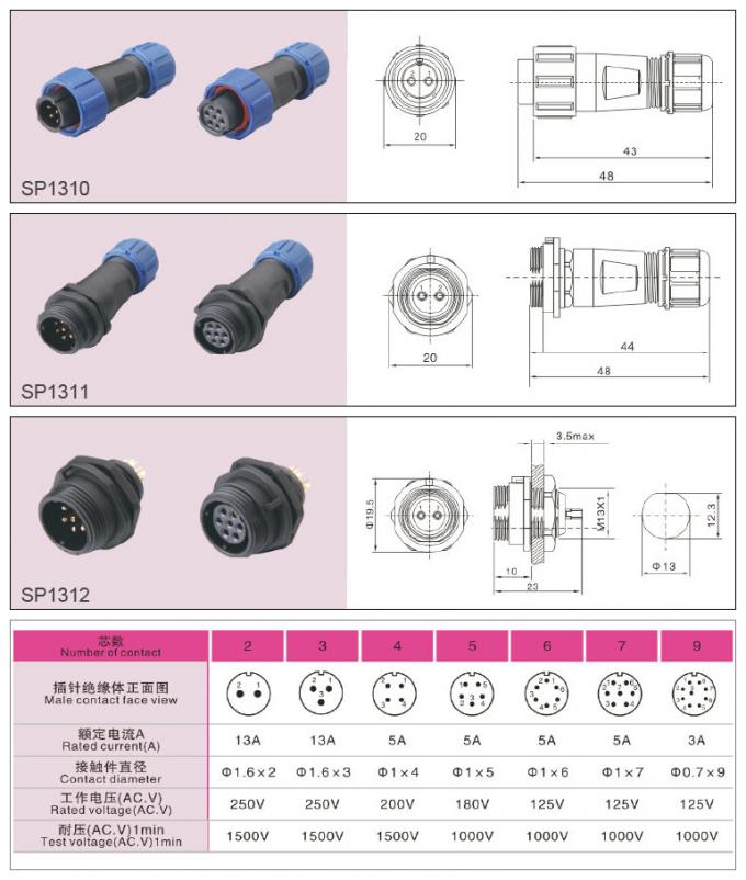Weipu 3pin Waterproof Circular Connector SP1310 / P3 And SP1312 / S3 ...