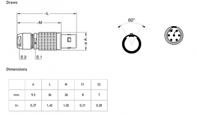 7 pin Lemo compatible Connector FGB 2 Keying 60 degeree male plug for ...