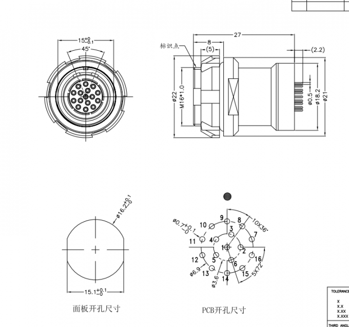 PCB Mounted 16pin PPS PEEK Fischer Cable Connector