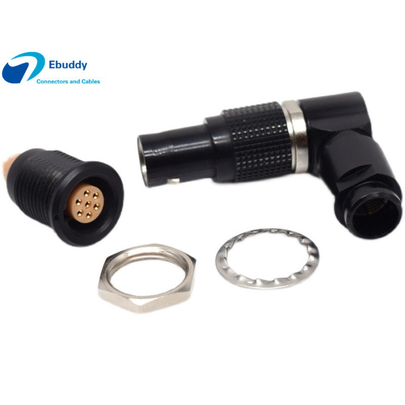 Right Angle FHG 0B Lemo 7 Pin Connector Elbow Plug Black Color FHG.0B.309